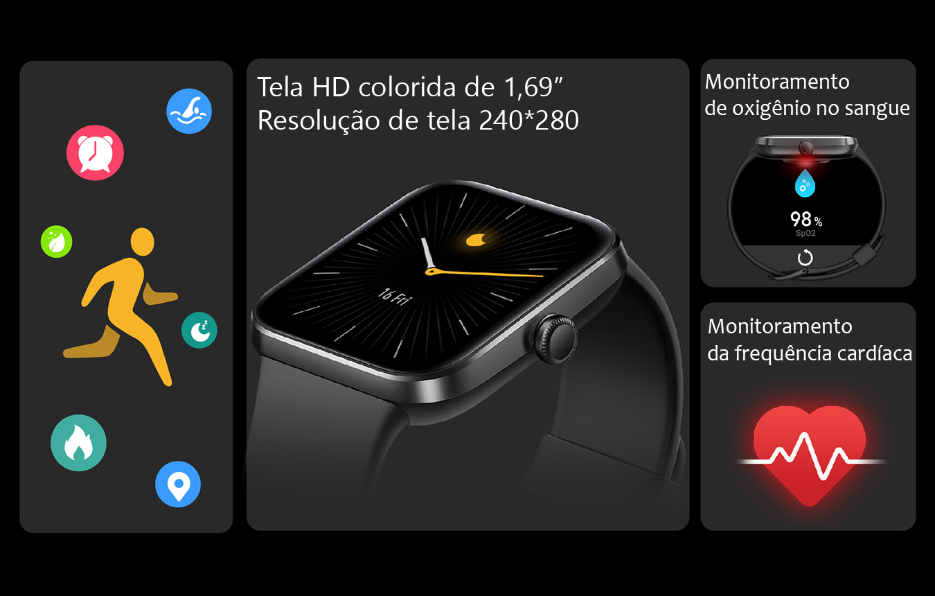 Relógio SmartWatch SuperFrame Smart 600, 1.69", Bluetooth ...