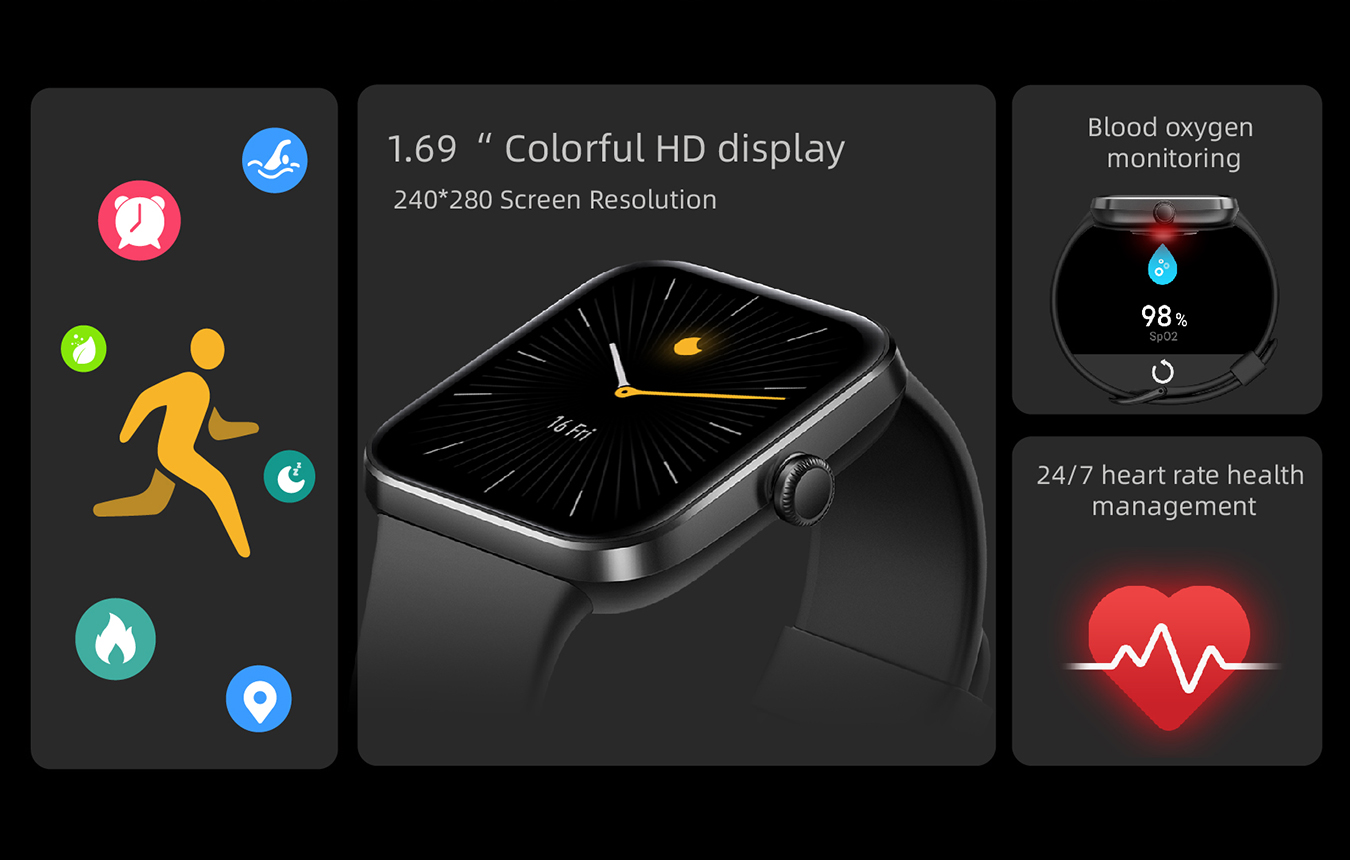 SmartWatch SuperFrame Smart 600, 1.69", SpO2, Monitoramento de ...