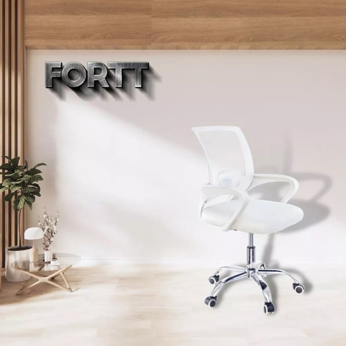 Cadeira de Escritório Fortt, Base Cromada, Branco, 1050S