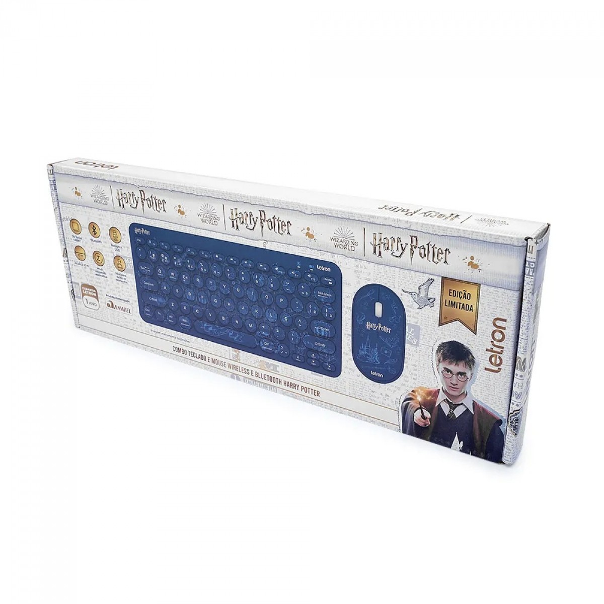 Combo Teclado e Mouse Letron Harry Potter, Wireless e Bluetooth, Azul
