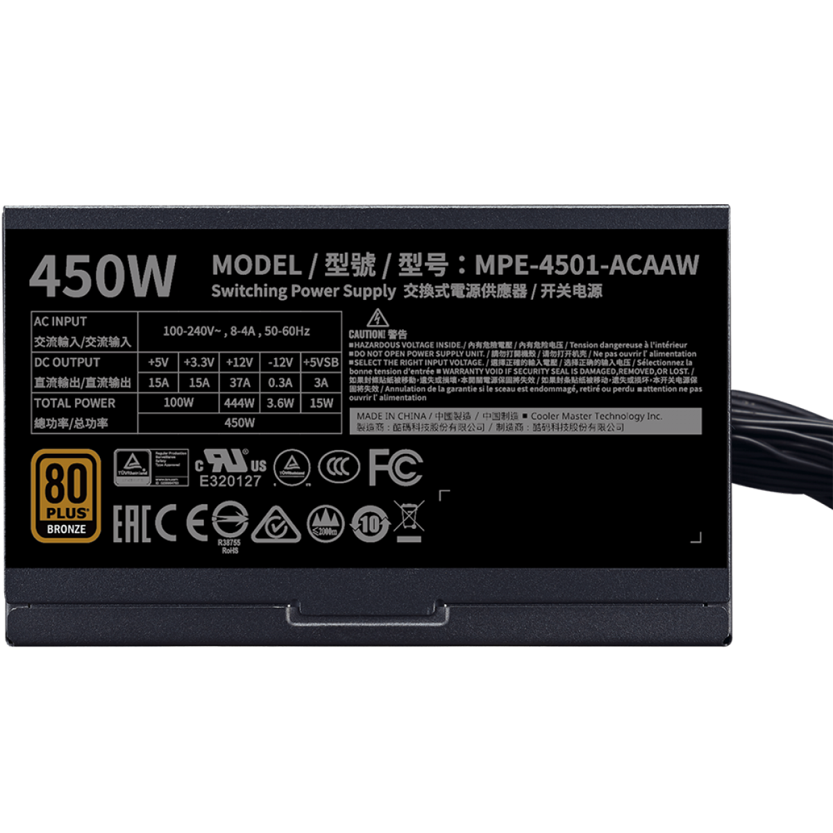 Fonte Cooler Master MWE 450 BRONZE - V2, 80 Plus Bronze, Full Range ...