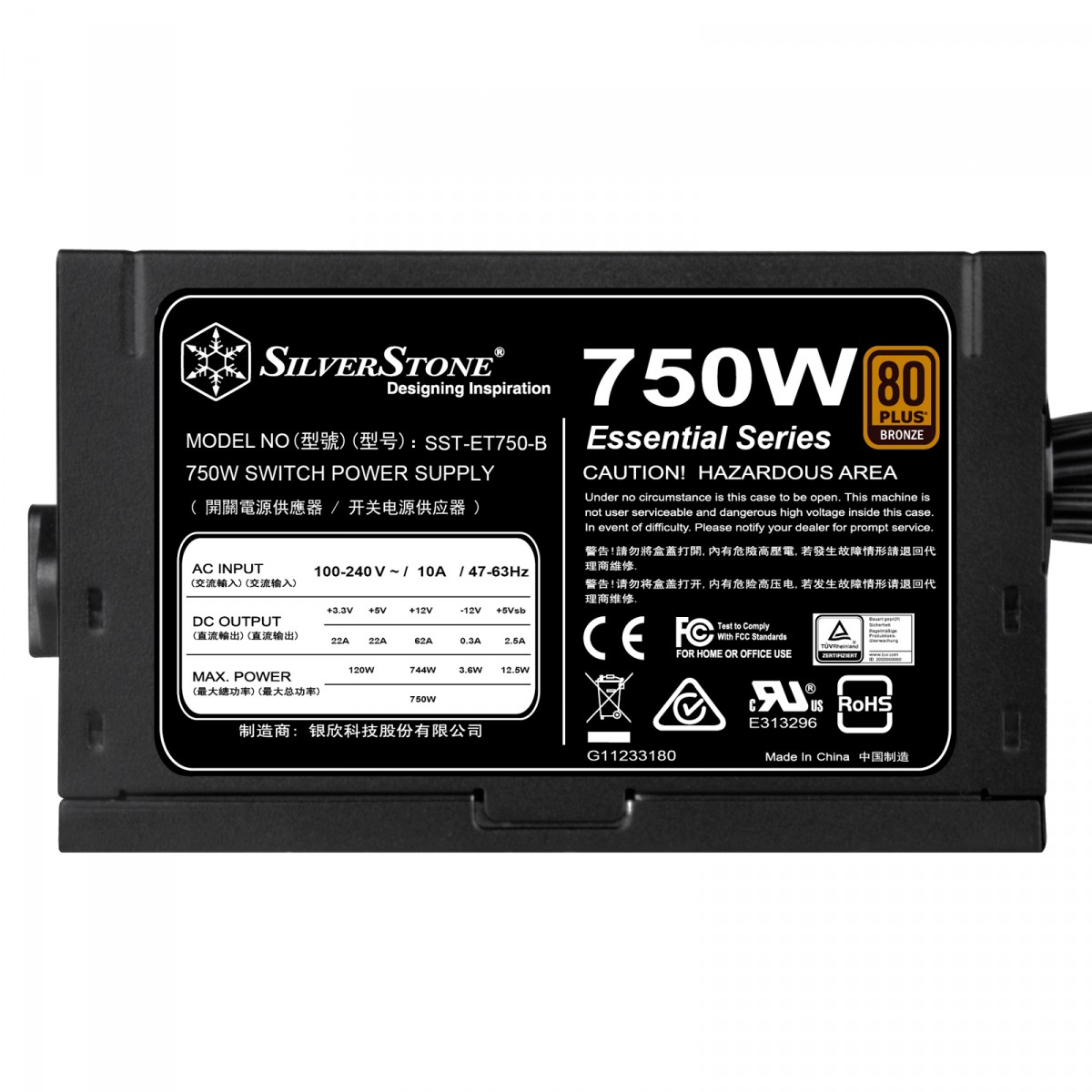 Fonte SilverStone SST-ET750-B, 750W, 80 Plus Bronze, PFC Ativo