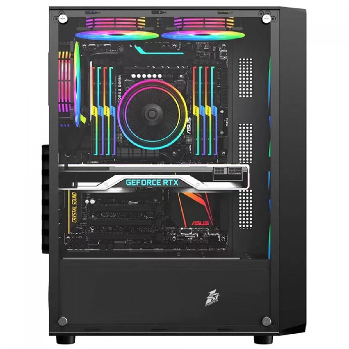 Gabinete Gamer 1STPLAYER FD3-BK, Mid Tower, Vidro Temperado, ATX, Black, Sem Fonte, Sem Fan