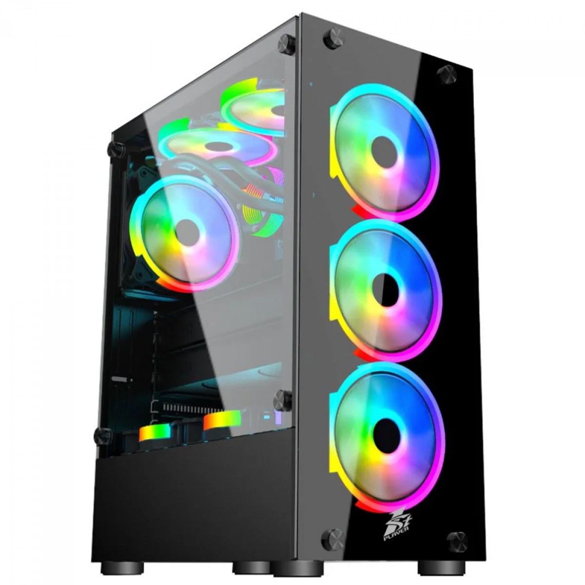 Gabinete Gamer 1STPLAYER V2-A, Mid Tower, Vidro Temperado, ATX, Black, Sem Fonte, Sem Fan