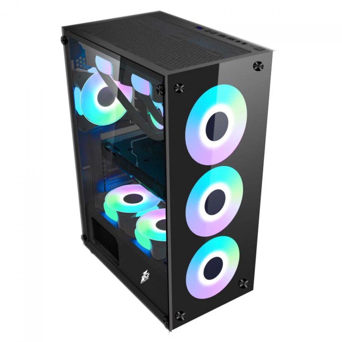 Gabinete Gamer 1STPLAYER V7, Mid Tower, Vidro Temperado, ATX, Black, Sem Fonte, Sem Fan