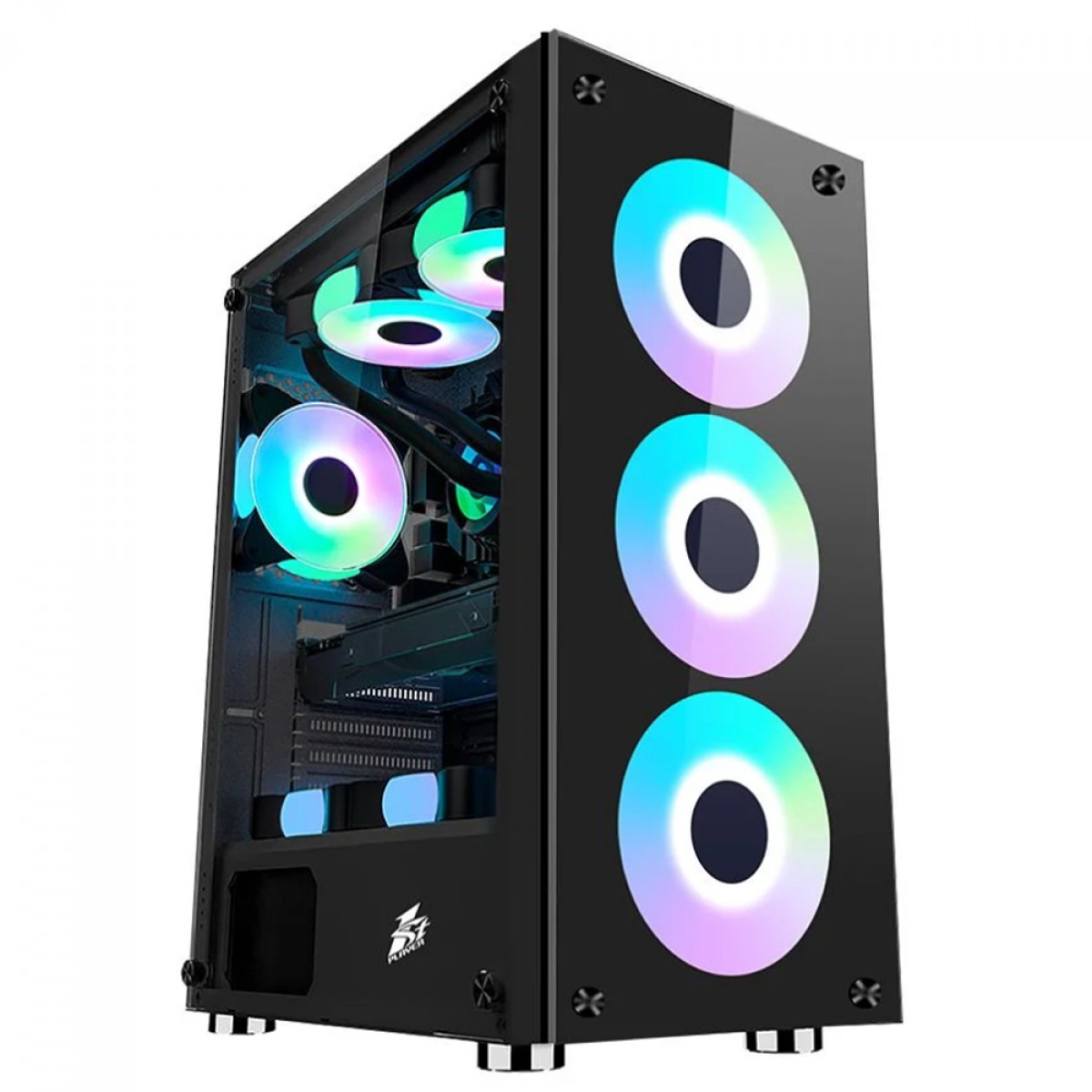 Gabinete Gamer 1STPLAYER V7, Mid Tower, Vidro Temperado, ATX, Black, Sem Fonte, Sem Fan