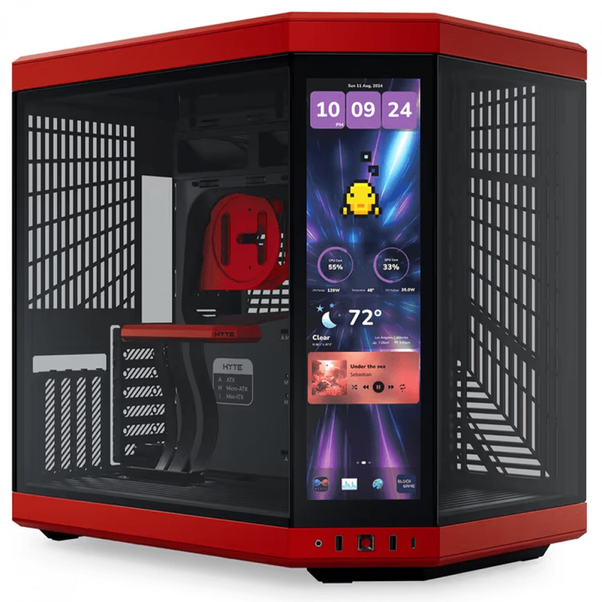 Gabinete Gamer Hyte Y70 Black Cherry, Com Display 2.5K 14.5 Pol Touch, Mid Tower, Vidro ...