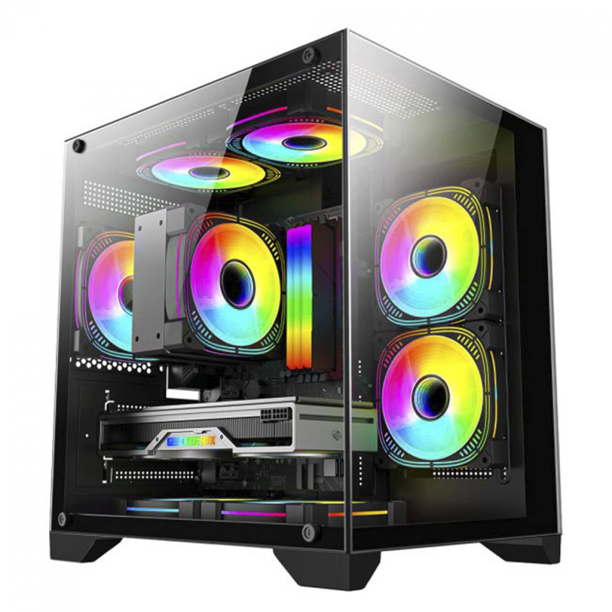 Gabinete Gamer K-MEX Space Aqua II, Black, Mini Tower, Vidro Temperado ...
