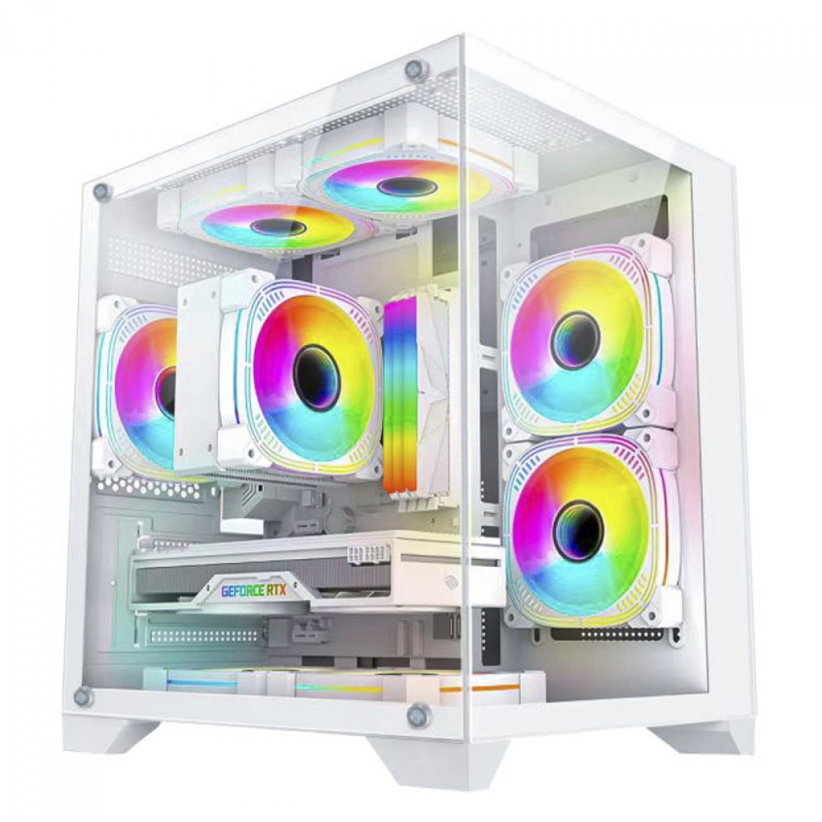 Gabinete Gamer K-MEX Space Aqua II, White, Mini Tower, Vidro Temperado ...
