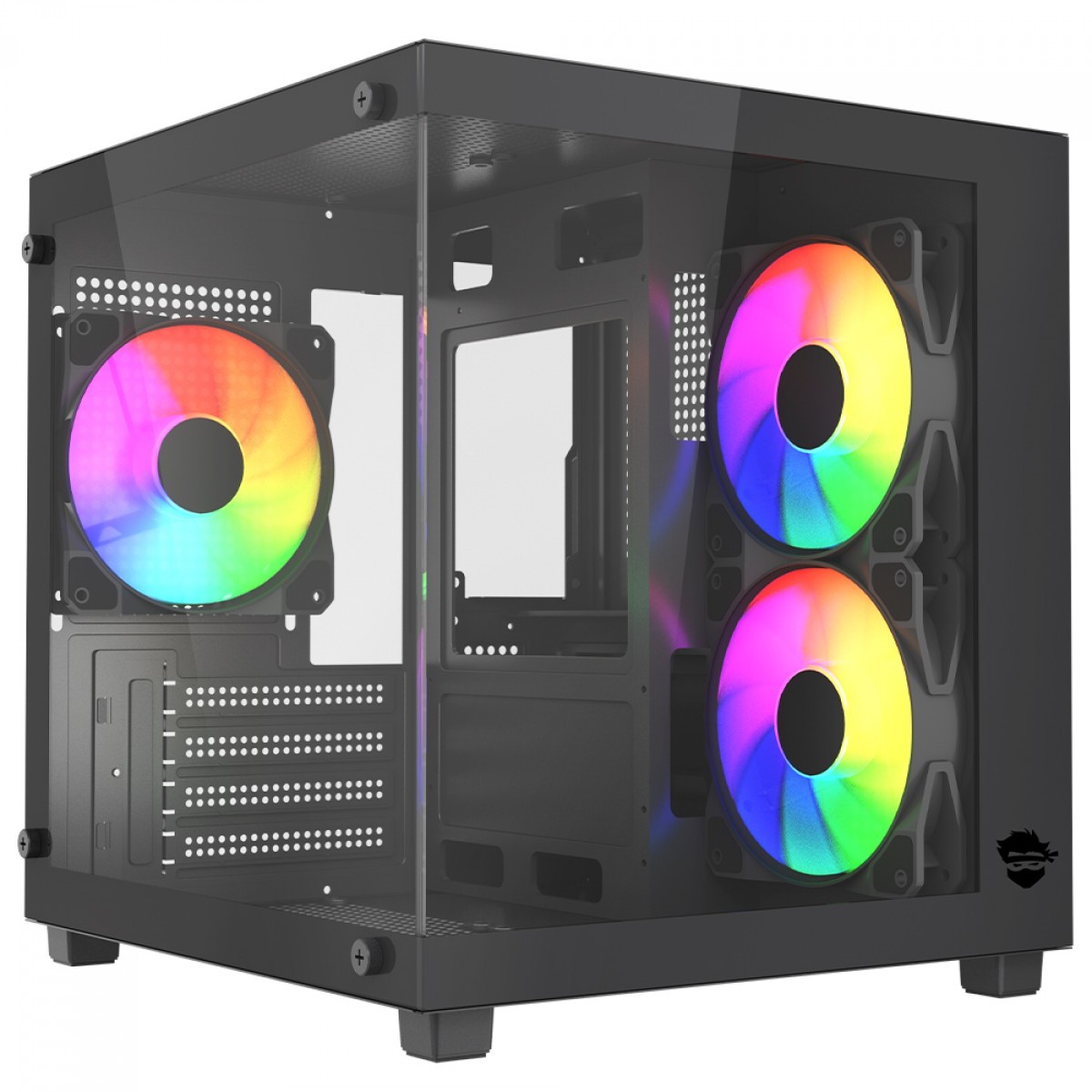 Gabinete Gamer Ninja Ryomaru, Mini Tower, Vidro Temperado, mATX, Sem Fonte, Com 3 Fans Rainbow ...
