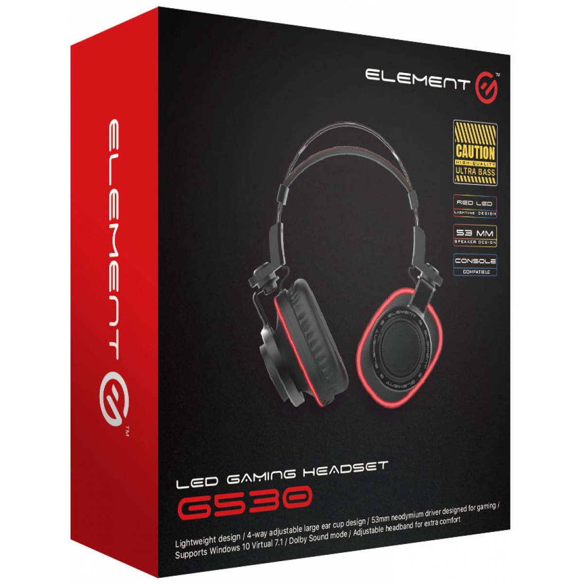 Headset Gamer Element G Single Color P2 Surround 7.1 Led Vermelho G530 ...