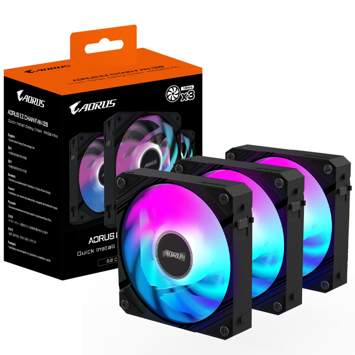 Kit Fan Gigabyte Aorus EZ-Chain 120mm ARGB 3 Unid | Terabyte