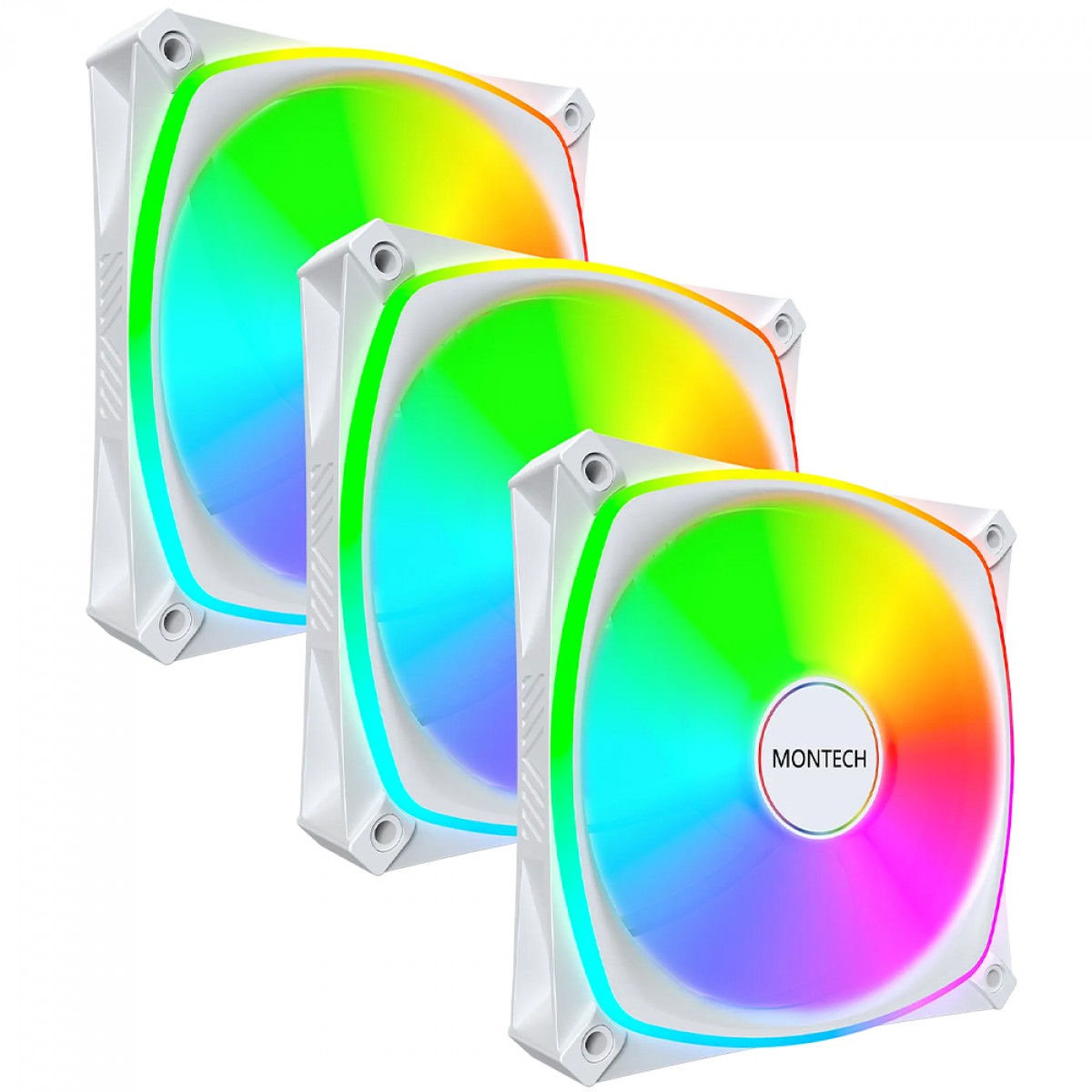 Kit Fan com 3 Unidades Montech RX120 Pro, ARGB, 120mm, Reverse, PMW, Branco