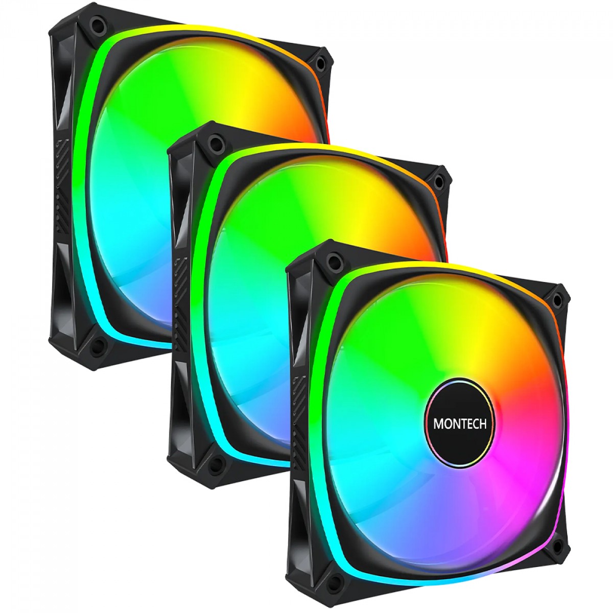 Kit Fan com 3 Unidades Montech RX120 Pro, ARGB, 120mm, Reverse, PMW, Preto