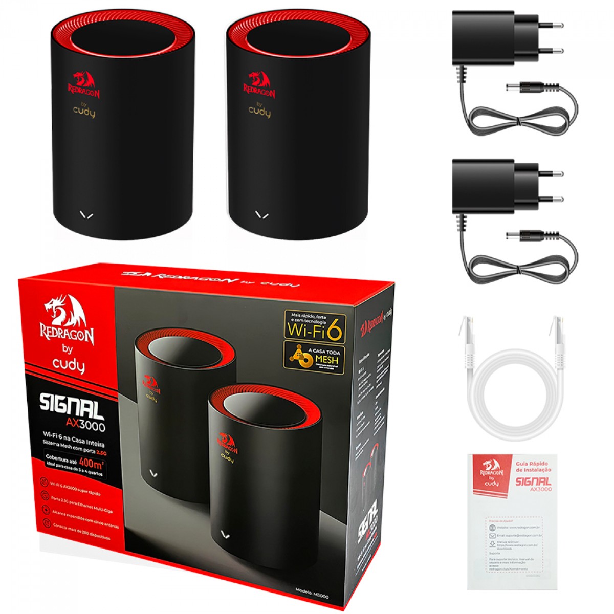 Kit Roteador Mesh Redragon M3000, Wi-Fi 6, Dual-Band, AX3000, Com 2 ...