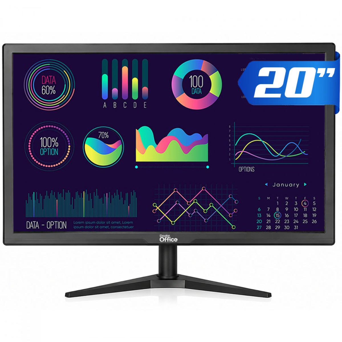 Monitor Dr. Office 20 Pol HD+ 60Hz HDMI/VGA Preto | Terabyte