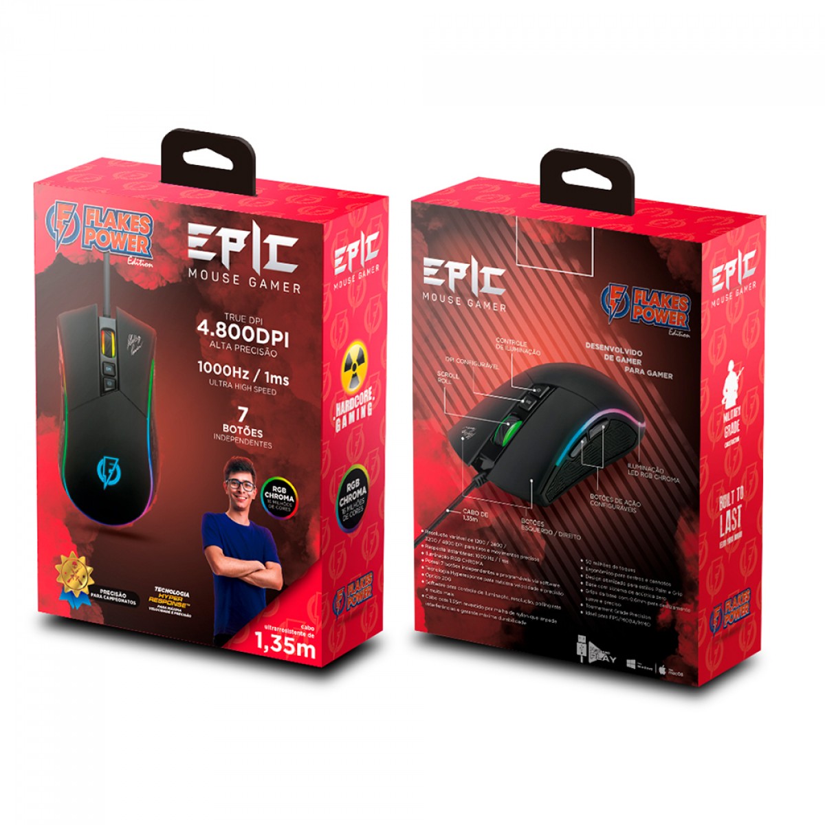 Mouse Gamer ELG Epic Flakes Power, 7 Botões, 4800 DPI, FLKM001