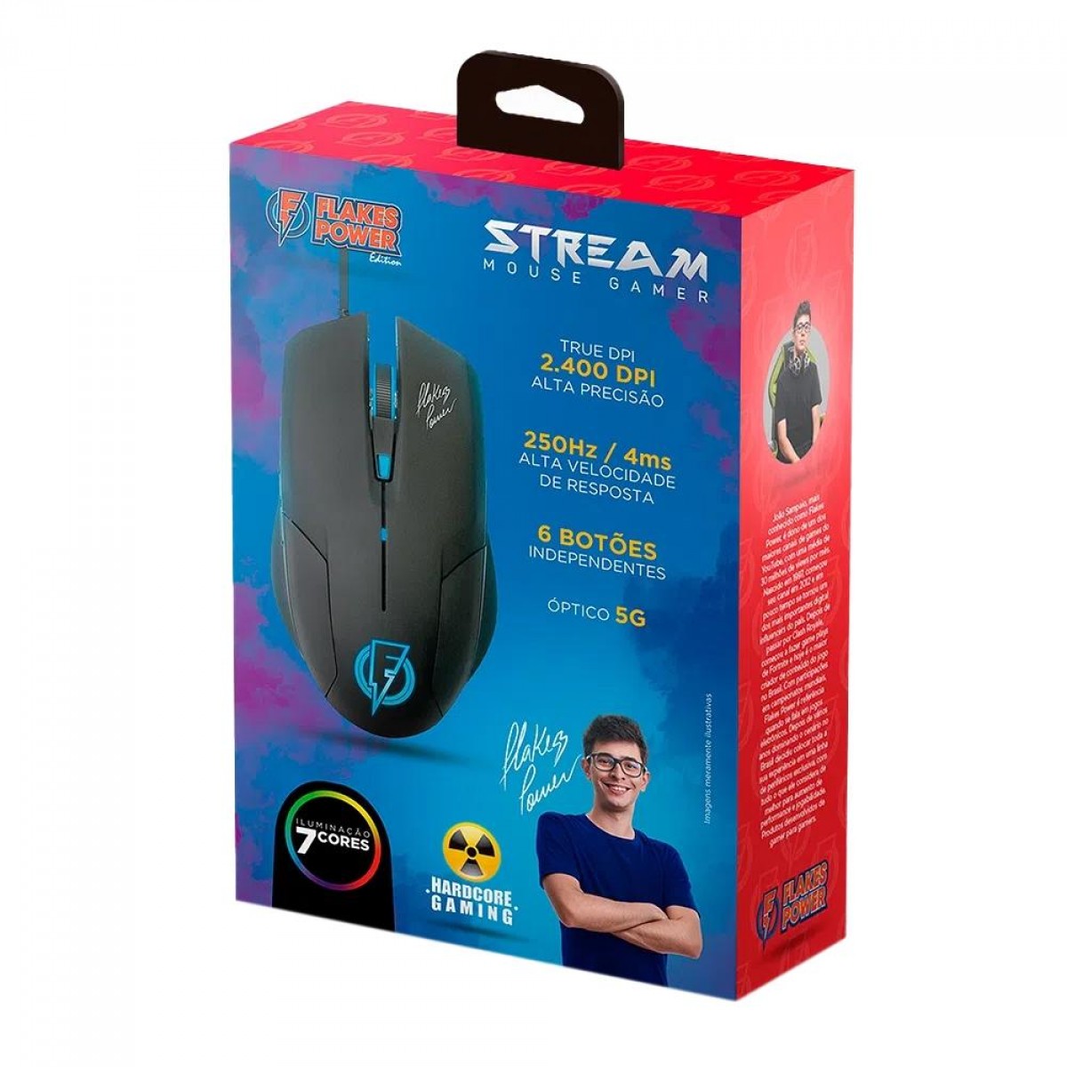 Mouse Gamer ELG Stream Flakes Power, 6 Botões, 2400 DPI, FLKM002