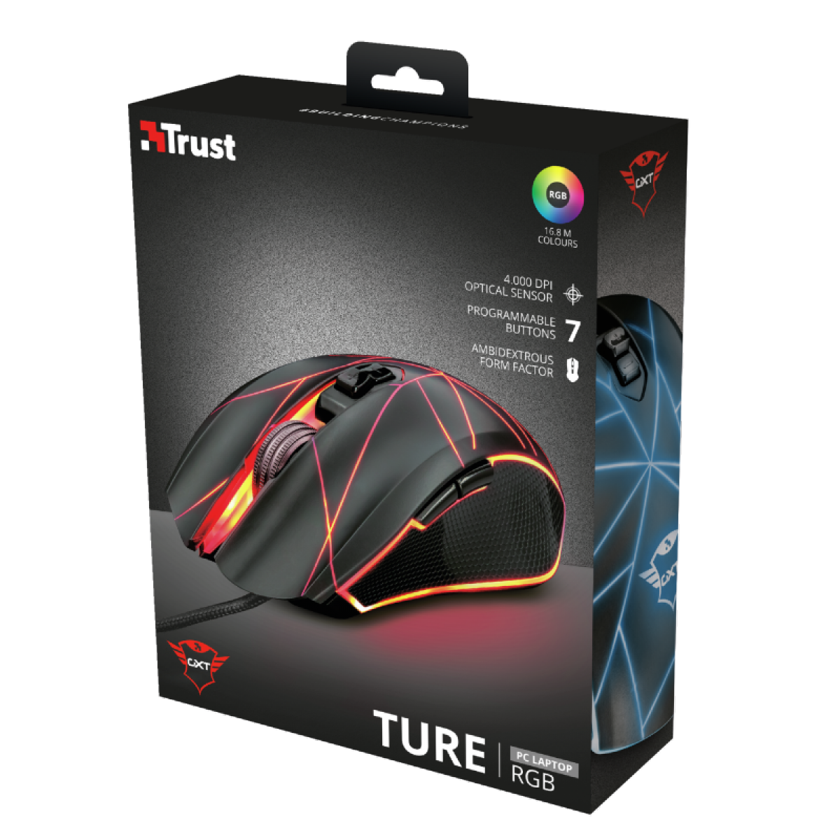 Mouse Gamer Trust, GXT 160 Ture, 4000DPI, 7 Botões, RGB, Black, T22332
