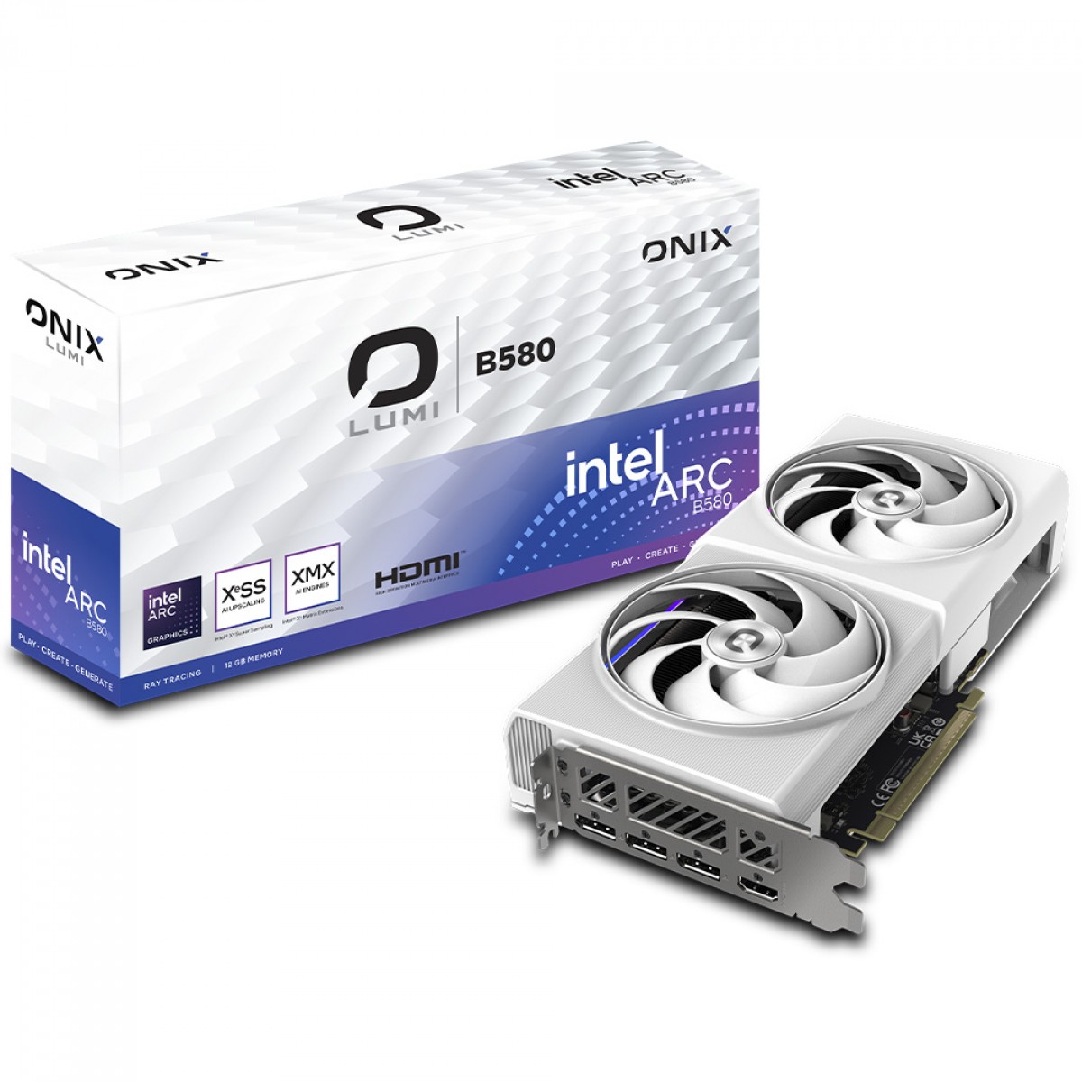 Placa De Vídeo Onix Lumi Intel Arc B580 OC, 12GB, GDDR6, Xe2, Ray Tracing, White, 8346-00278