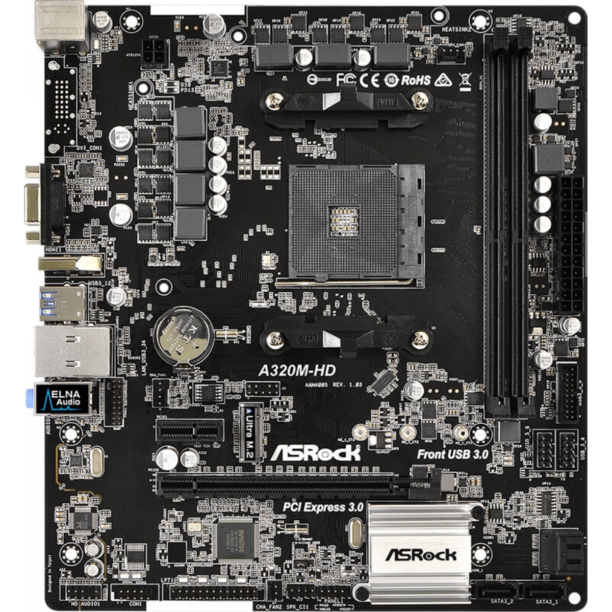 Placa Mãe ASRock A320M-HD, Chipset A320, AMD AM4, mATX, DDR4