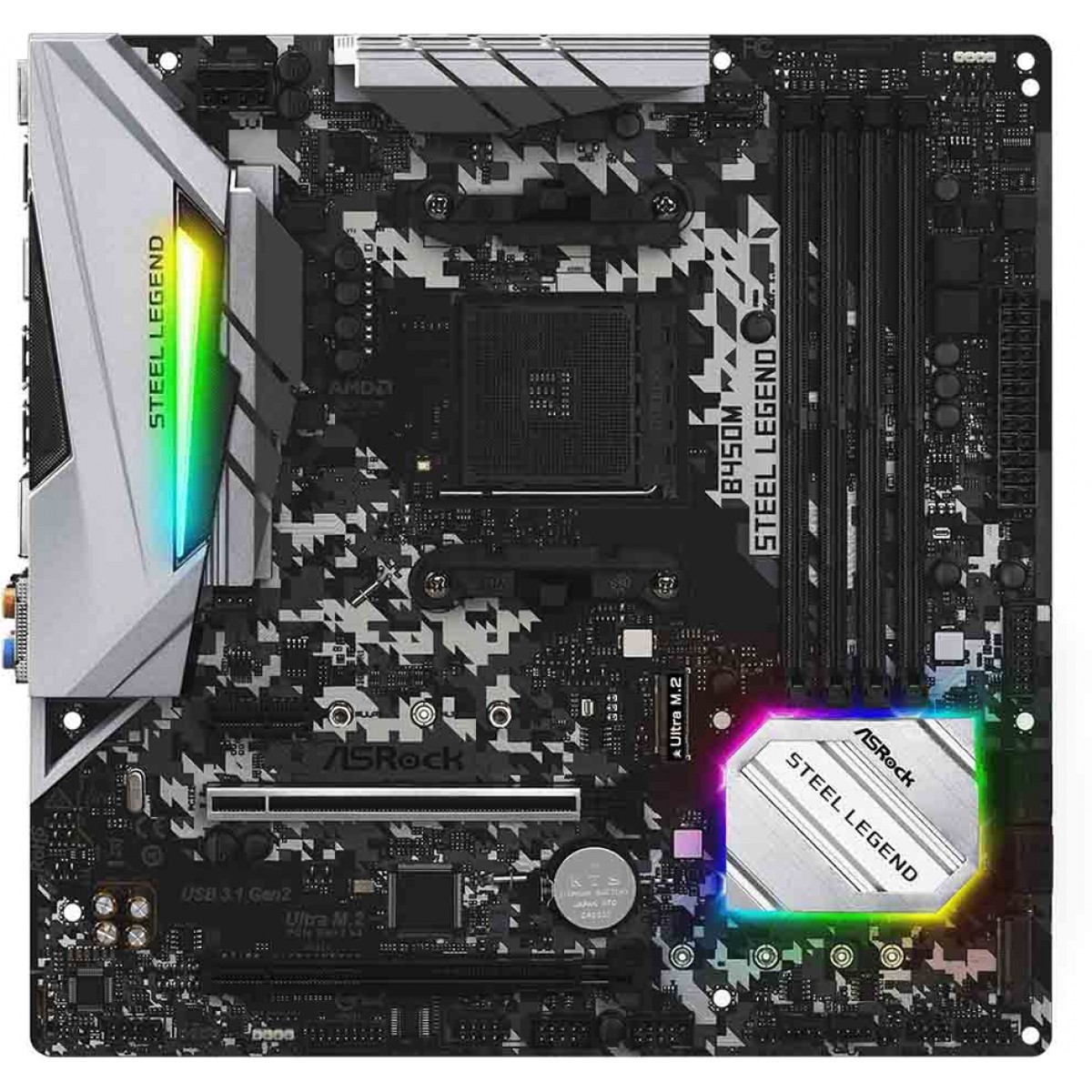 Placa Mãe ASRock B450M Steel Legend, Chipset B450, AMD AM4, mATX, DDR4 ...