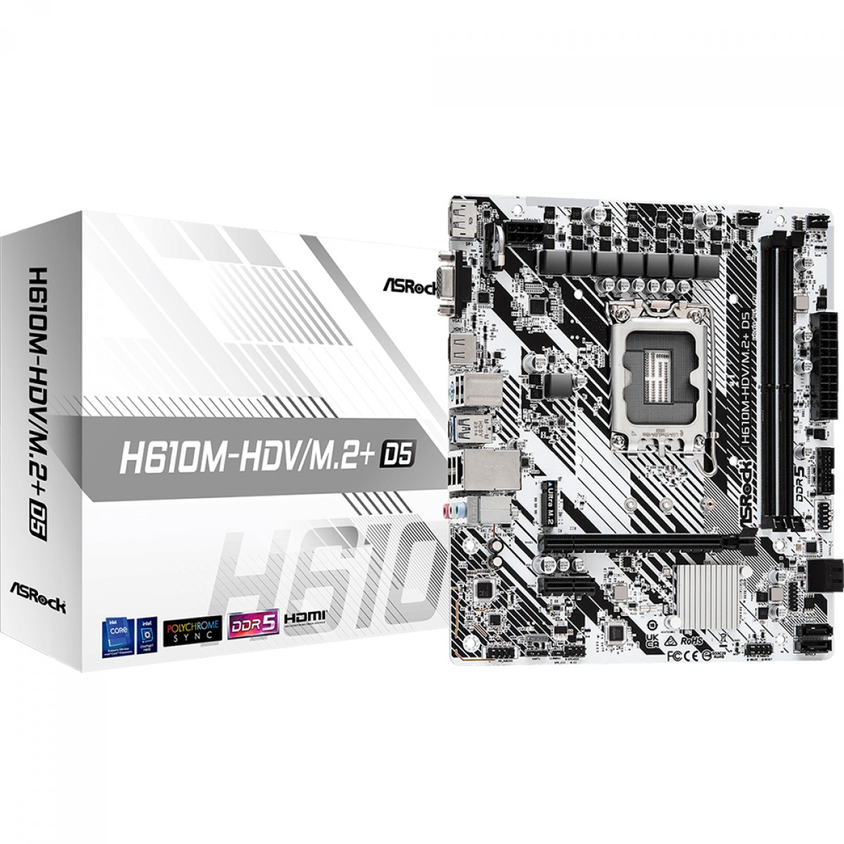 Placa Mãe ASRock H610M-HDV/M.2+ D5, Chipset H610, Intel LGA 1700, mATX ...