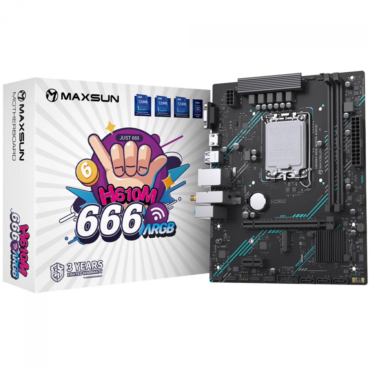 Placa Mãe Maxsun H610M 666 Wi-Fi6 ARGB, Chipset H610, Intel LGA 1700 ...