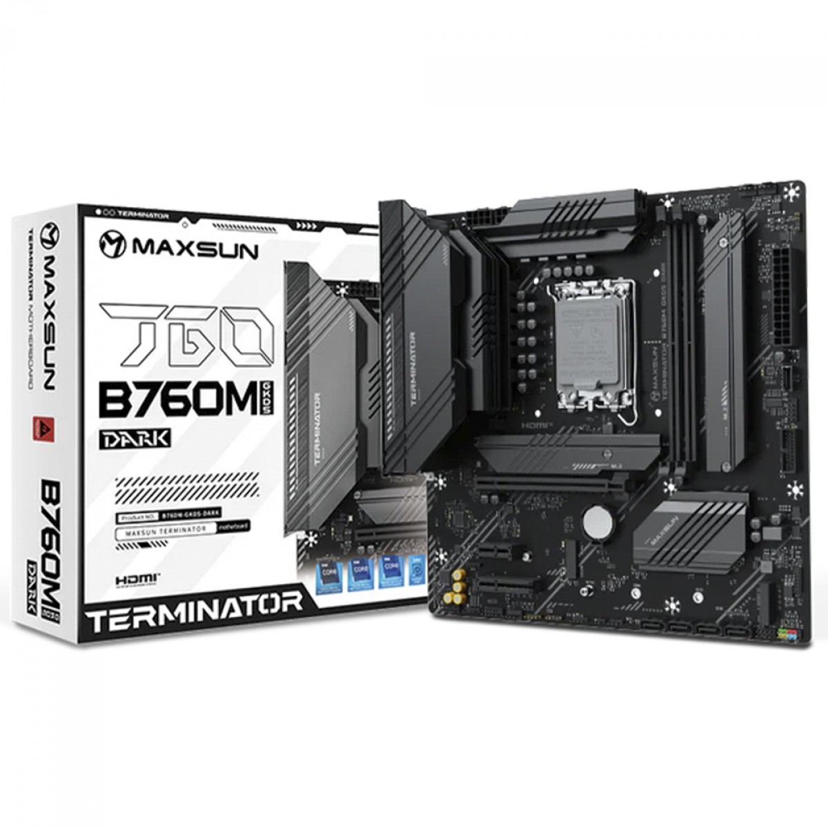 Placa Mãe MAXSUN Terminator B760M GKD5 Dark, Chipset B760, Intel LGA 1700, mATX, DDR5