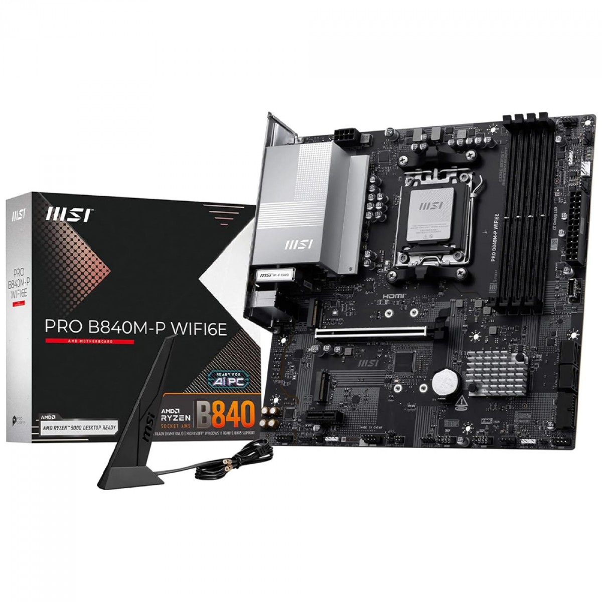 Placa Mãe MSI PRO B840M-P WiFi6E, Chipset B840, AMD AM5, mATX, DDR5