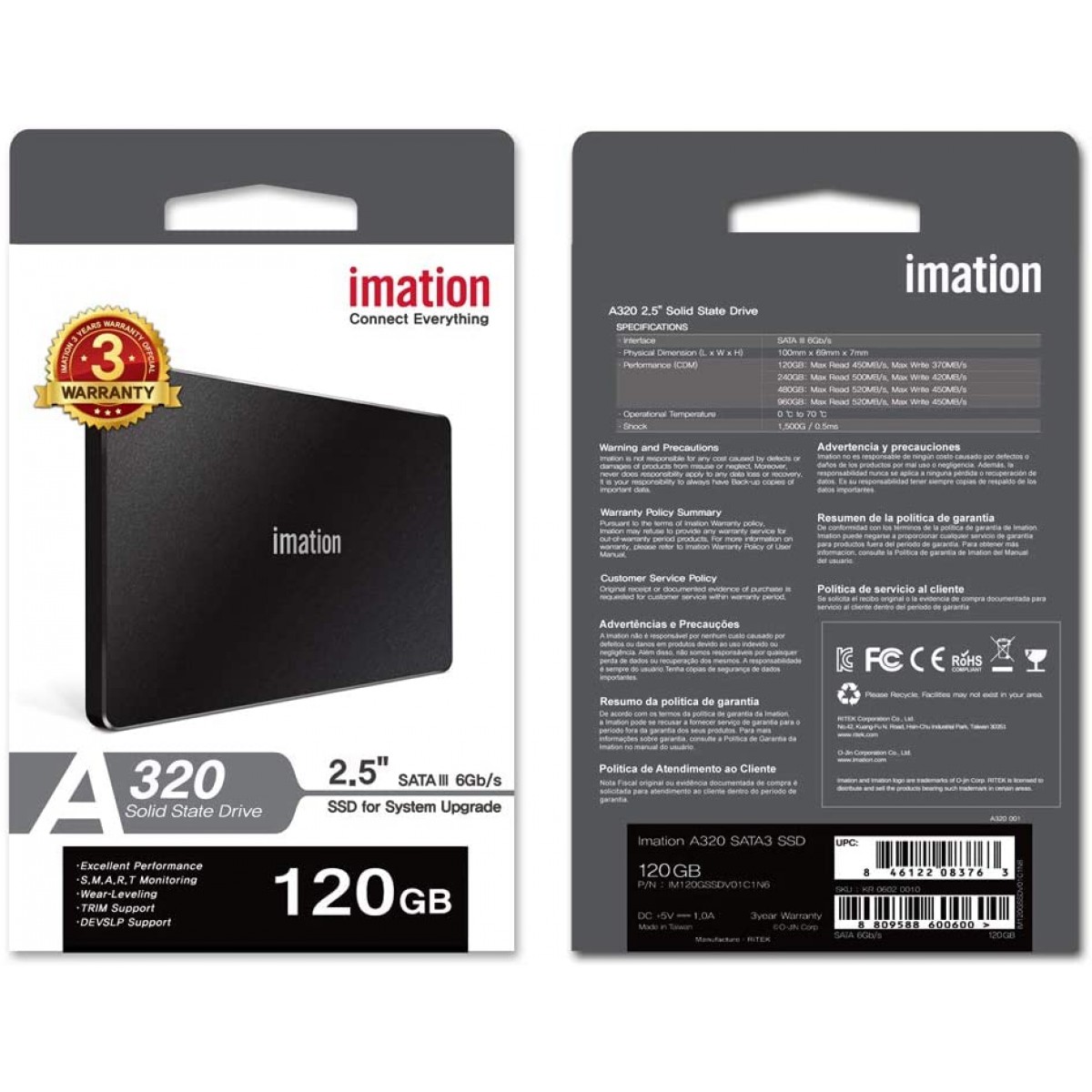 SSD Imation A320, 120GB, Sata III, Leitura 550MBs e Gravação 500MBs ...