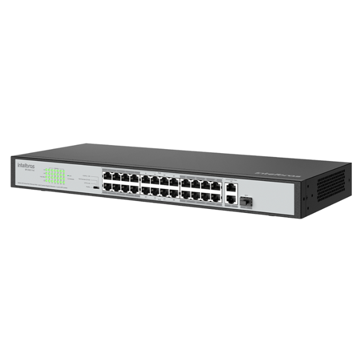 Switch Intelbras 24P, Fast Ethernet, PoE +2 Gigabit, 1P SFP Combo, Black
