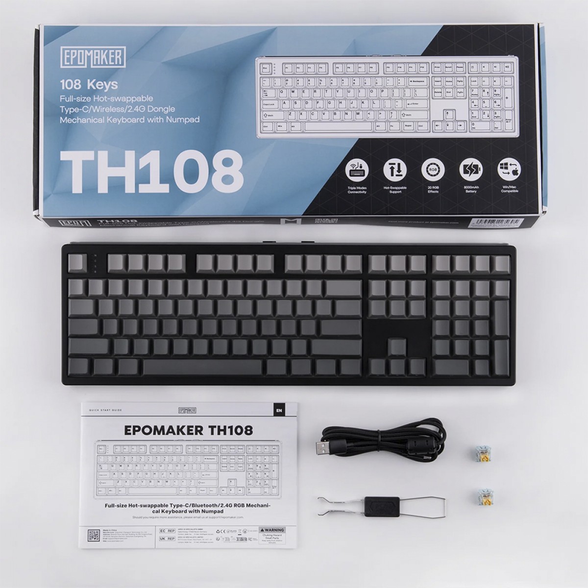 Teclado Mecânico Gamer Epomaker TH108, Wireless/Bluetooth, RGB, ANSI ...