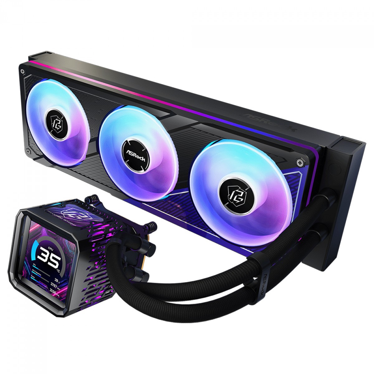 Water Cooler ASRock Phantom Gaming 360, ARGB, 360mm, Com Tela LCD ...