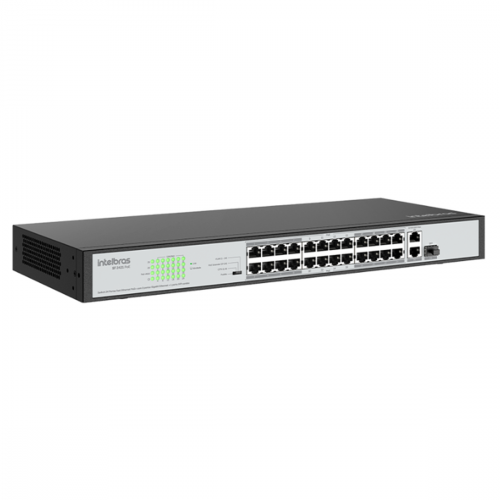 Switch Intelbras 24P, Fast Ethernet, PoE +2 Gigabit, 1P SFP Combo, Black