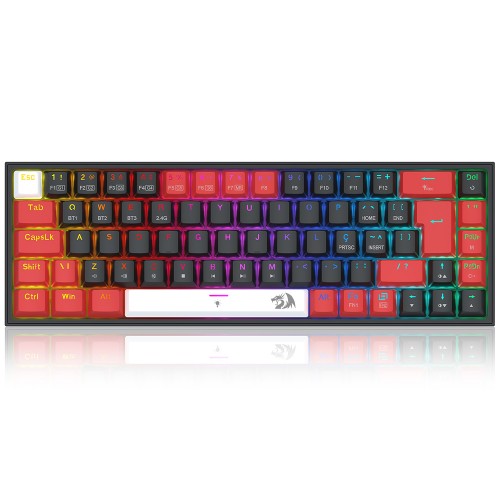 Teclado Mecânico Gamer Redragon Castor Pro, RGB, Wireless,Switch Brown
